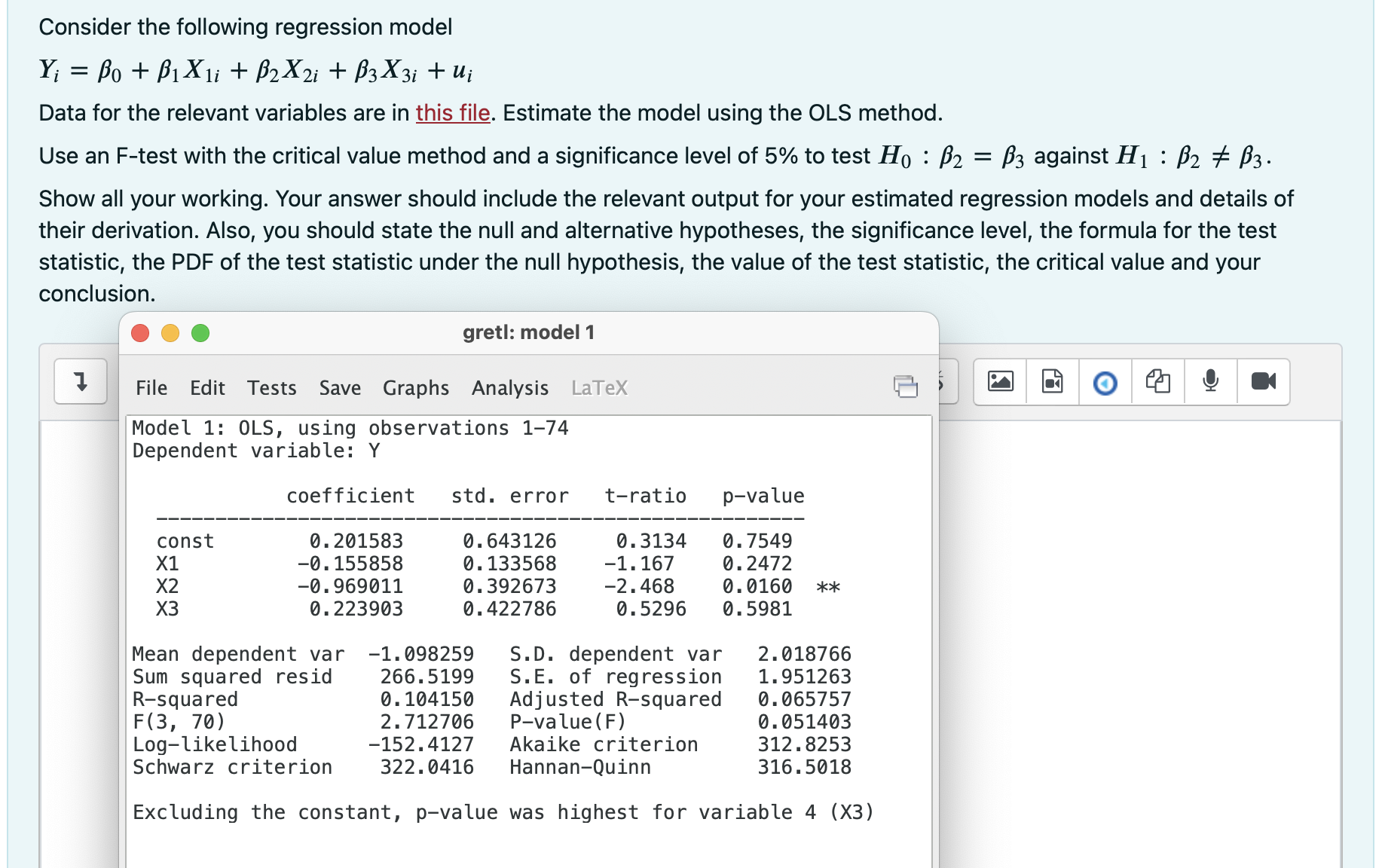 Solved Consider the following regression model | Chegg.com