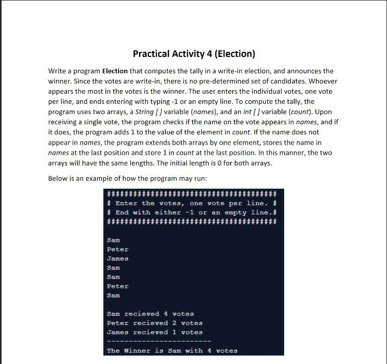 Solved Practical Activity 4 (Election) Write a program | Chegg.com