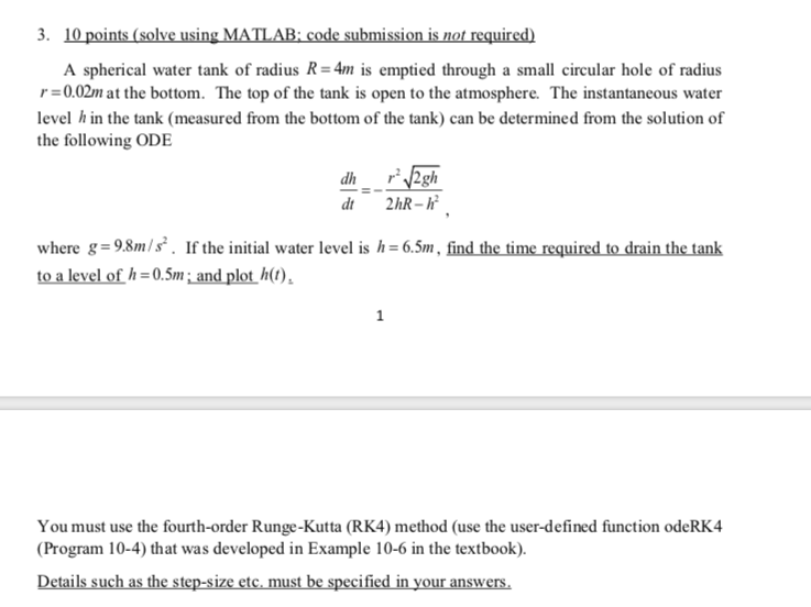 3. 10 points (solve using MATLAB; code submission is | Chegg.com