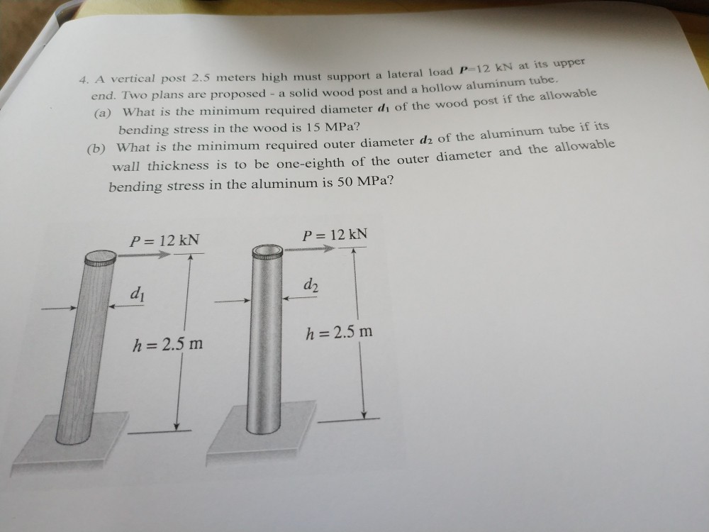 Solved 4. A vertical post 2.5 meters high must support a | Chegg.com