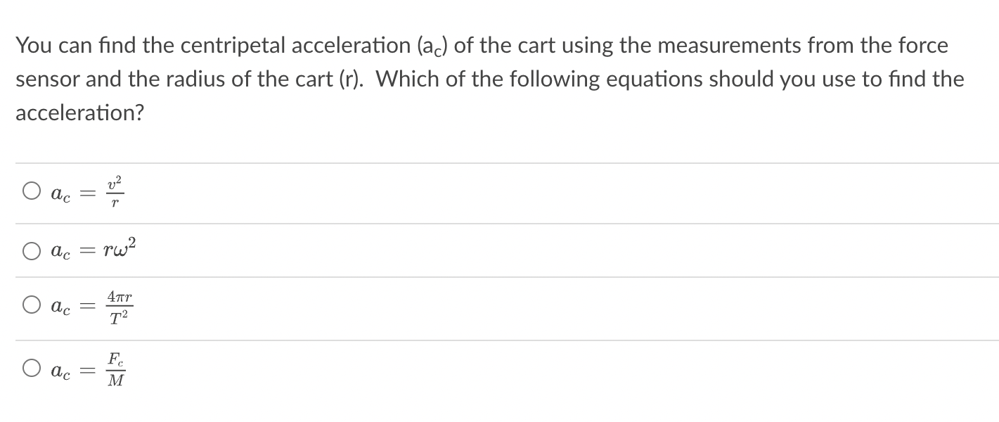 Solved You can find the centripetal acceleration (ac) of the | Chegg.com