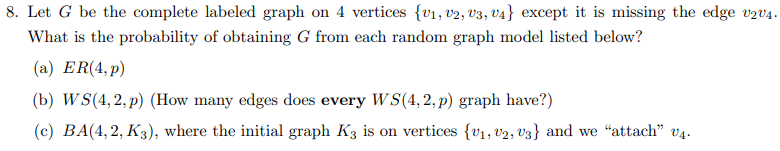 Graph Theory question: Note: ER - Erdos Renyi model, | Chegg.com Graph Theory question: Note: ER - Erdos Renyi model, | Chegg.com