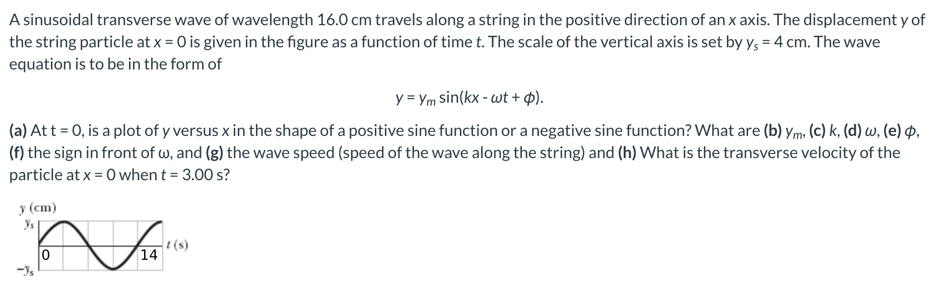 Solved A sinusoidal transverse wave of wavelength 16.0 cm | Chegg.com