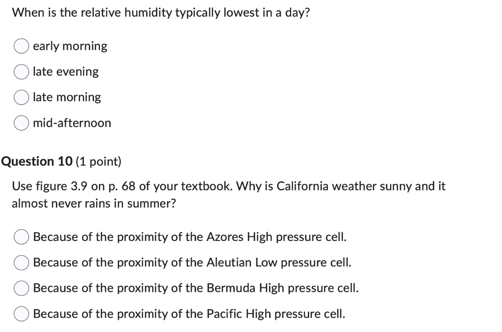 Solved When is the relative humidity typically lowest in a | Chegg.com