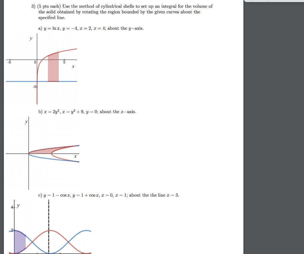 Solved 3) (5 pts each) Use the method of cylindrical shells | Chegg.com