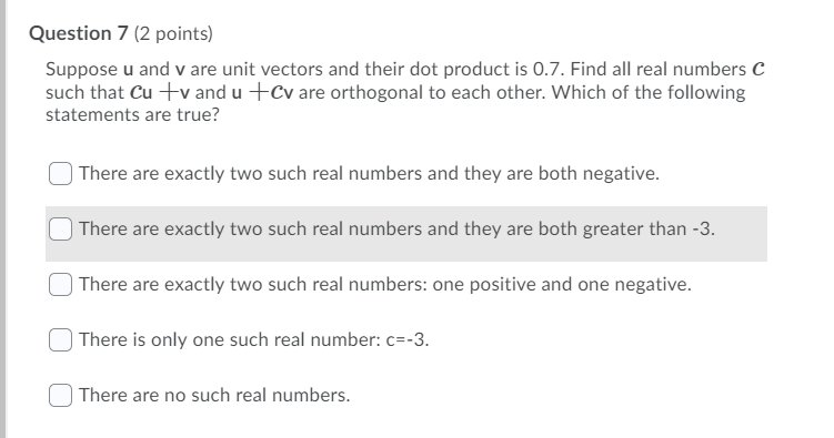Solved Question 7 (2 points) Suppose u and v are unit | Chegg.com