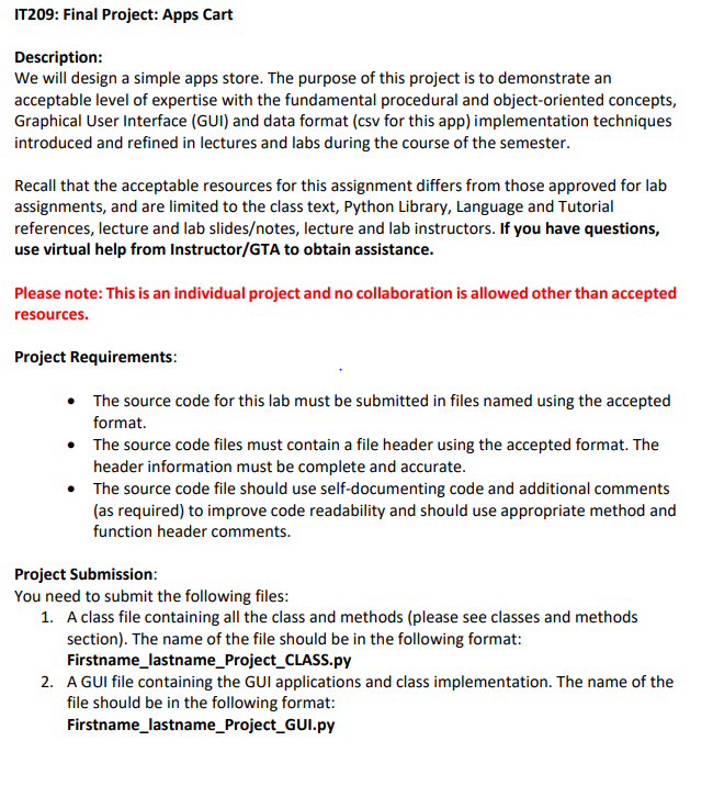 IT209: Final Project: Apps Cart Description: We will | Chegg.com