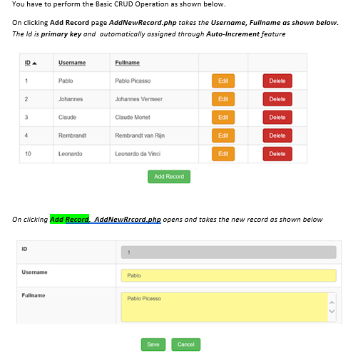 Solved You have to perform the Basic CRUD Operation as shown | Chegg.com