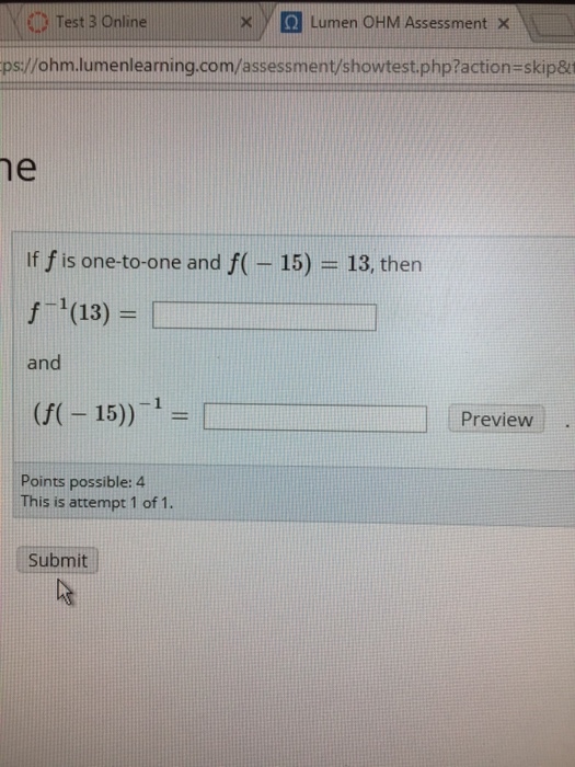 Solved Test 3 Online × L Lumen OHM Assessment × | Chegg.com