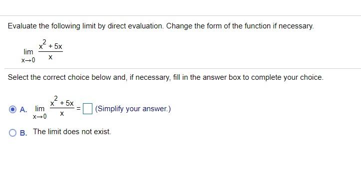 Solved Evaluate the following limit by direct evaluation. | Chegg.com