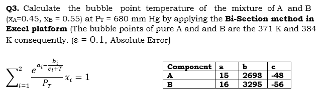 Solved Q3. Calculate the bubble point temperature of the | Chegg.com