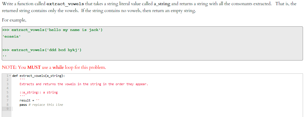 Solved Write a function called extract_vowels that takes a | Chegg.com