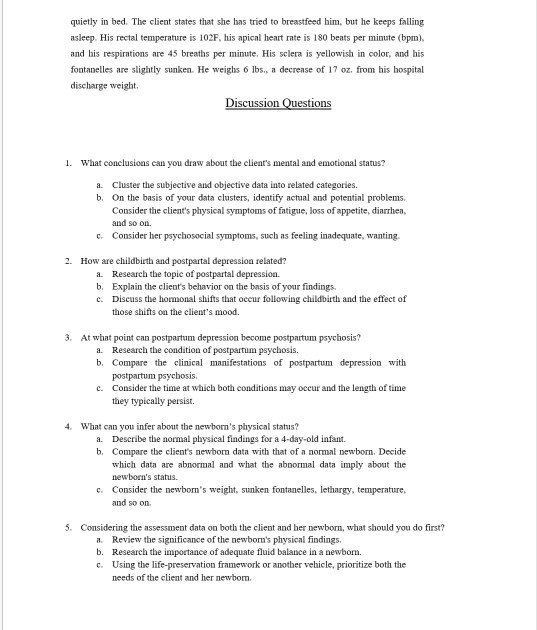 Solved Postpartum Depression Case Study The Client Is A Chegg