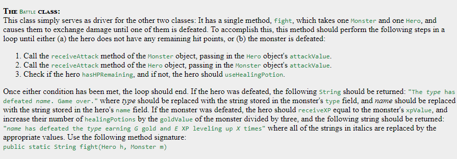 Solved THE Monster CLASs: This class will represent monsters | Chegg.com
