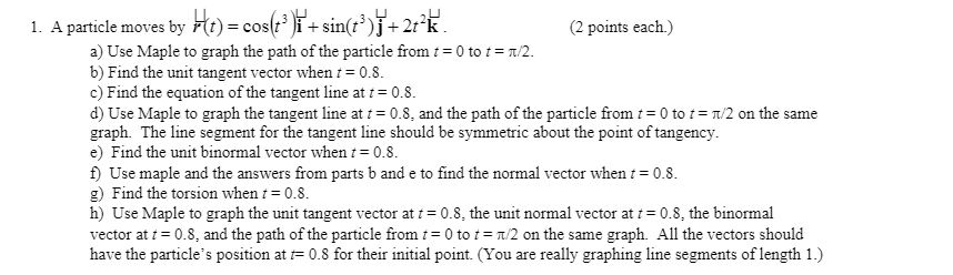 Solved 1. A particle moves by Ht) = cos(?)X+sin(t))+27+ (2 | Chegg.com
