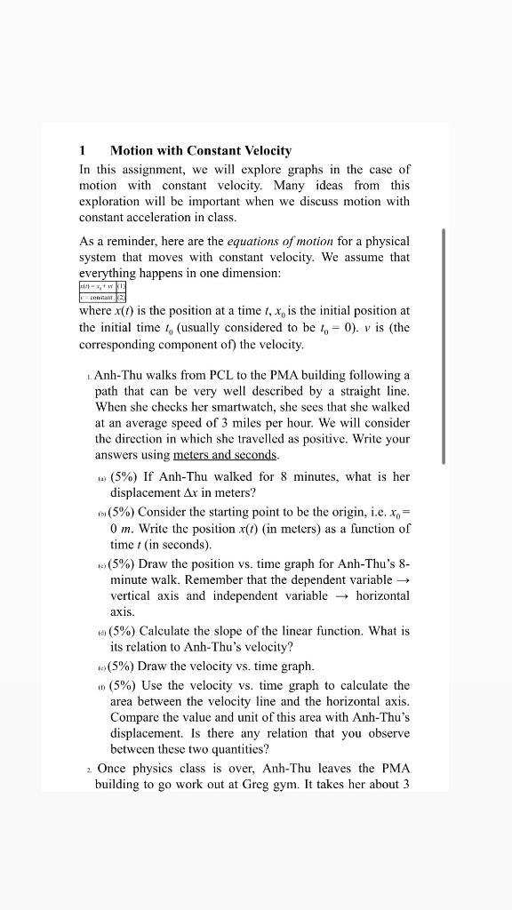Solved 1 Motion with Constant Velocity In this assignment, | Chegg.com