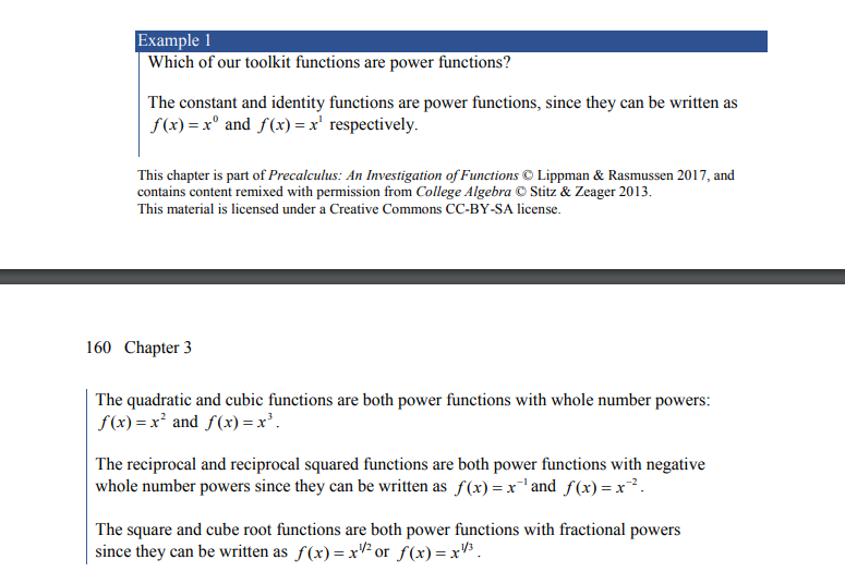 Solved Example 1 Which of our toolkit functions are power | Chegg.com