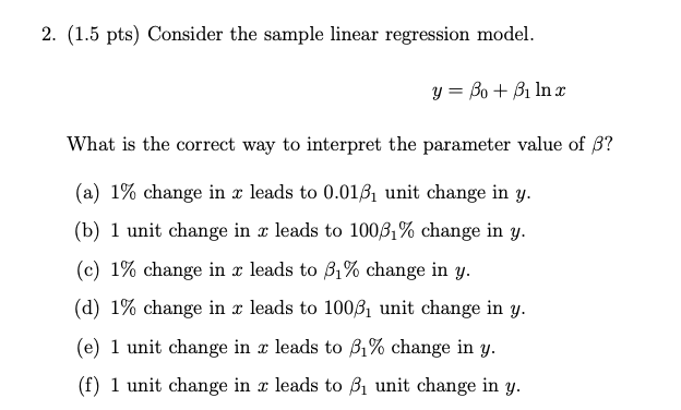 Solved 2. (1.5 pts) Consider the sample linear regression | Chegg.com