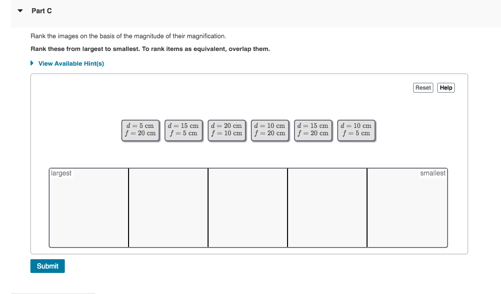Solved Part CRank the images on the basis of the magnitude | Chegg.com