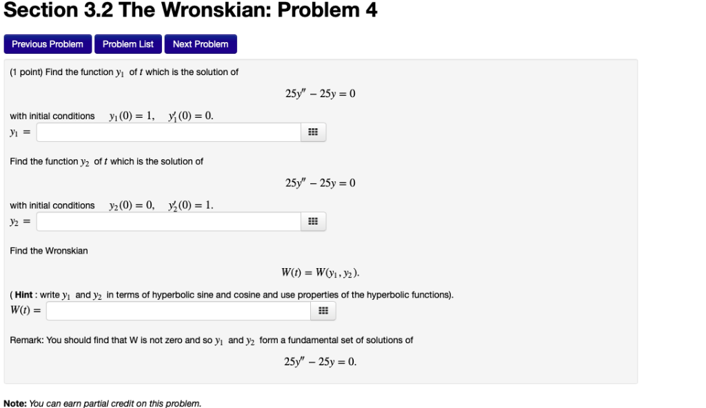 Solved Section 3.2 The Wronskian: Problem 4 Previous Problem | Chegg.com