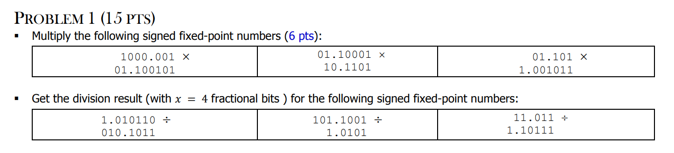Solved PROBLEM 1 (15 PTS) Multiply the following signed | Chegg.com