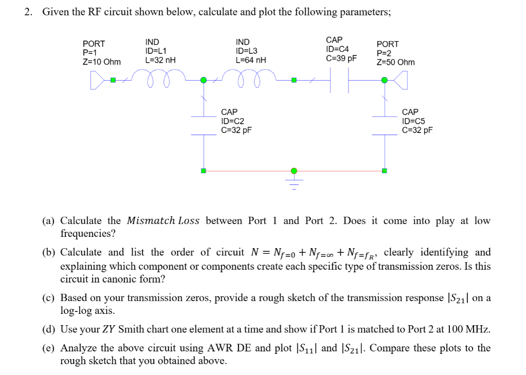 Given the RF circuit shown below, calculate and plot | Chegg.com