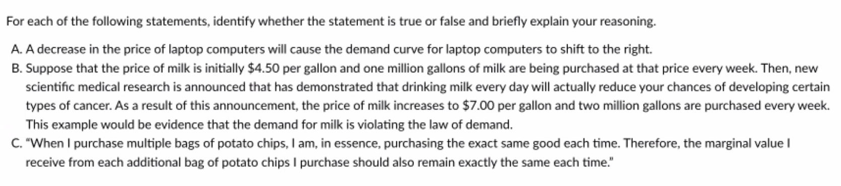 Solved For each of the following statements, identify | Chegg.com