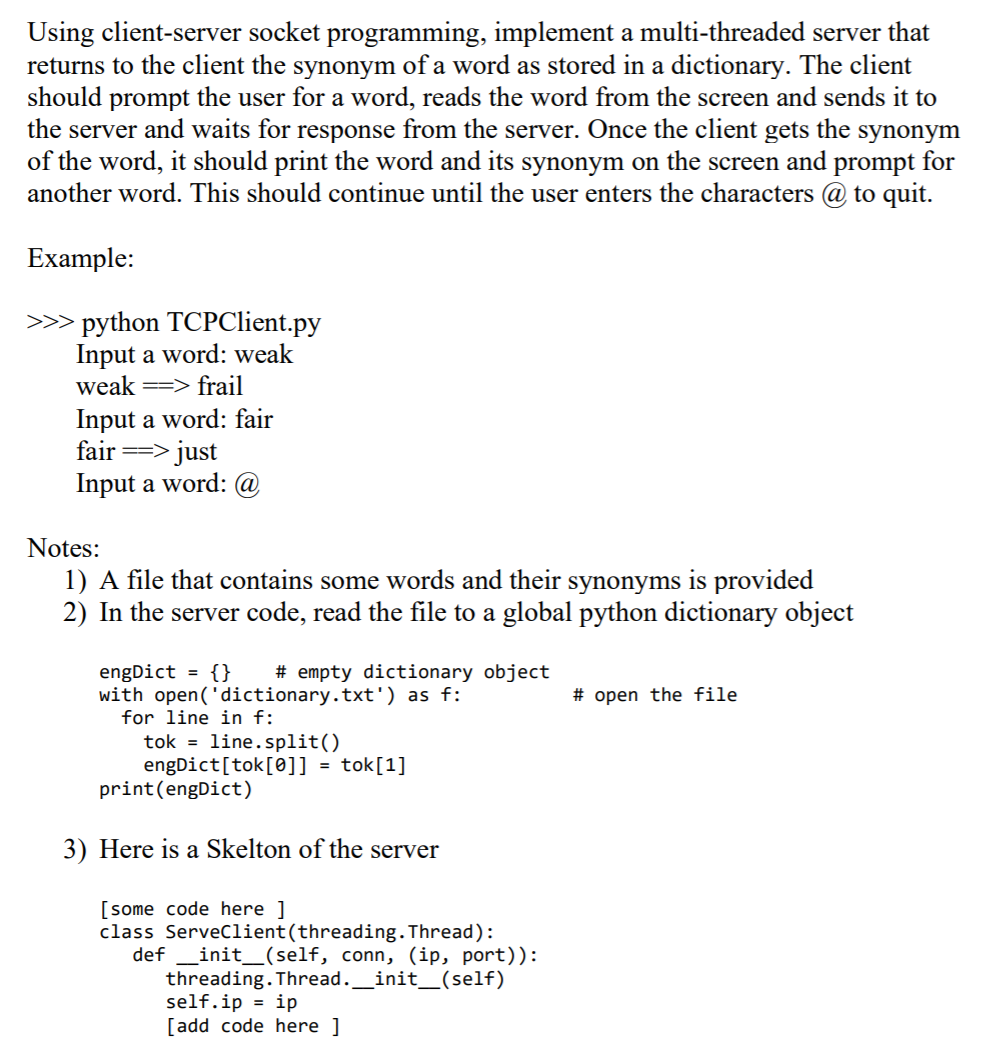Solved Using Client Server Socket Programming Implement A 