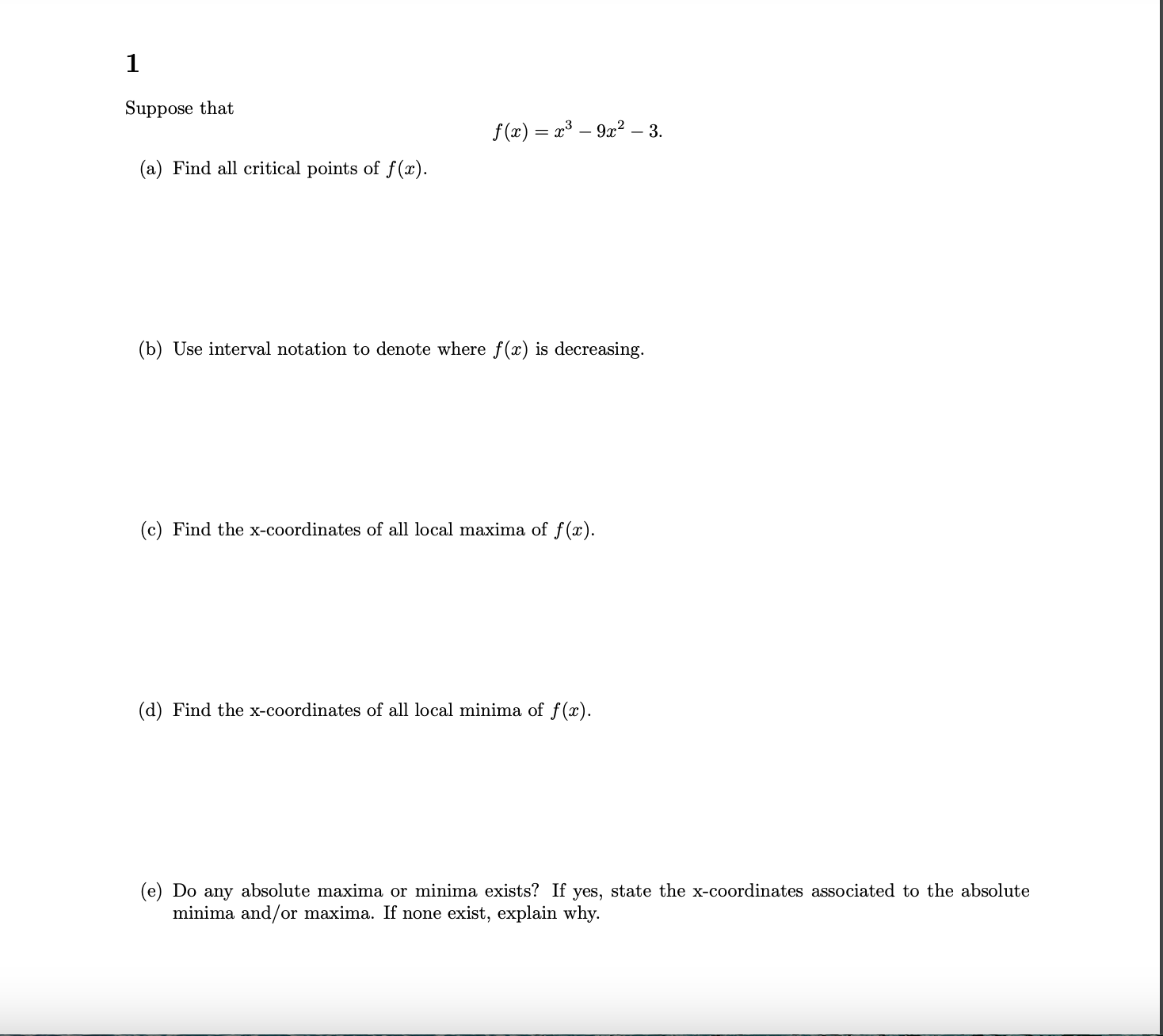 Solved f(x)=x3−9x2−3. (a) Find all critical points of f(x). | Chegg.com