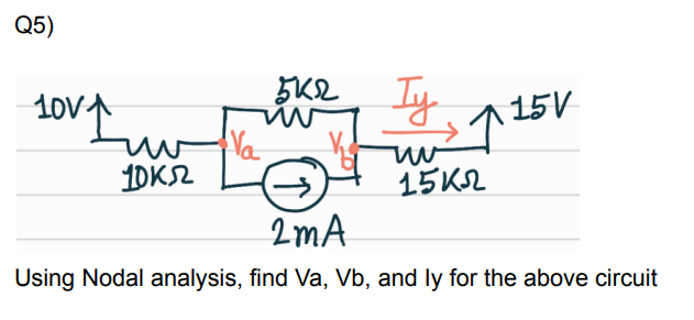 Solved Using Nodal analysis, find Va,Vb, and ly for the | Chegg.com