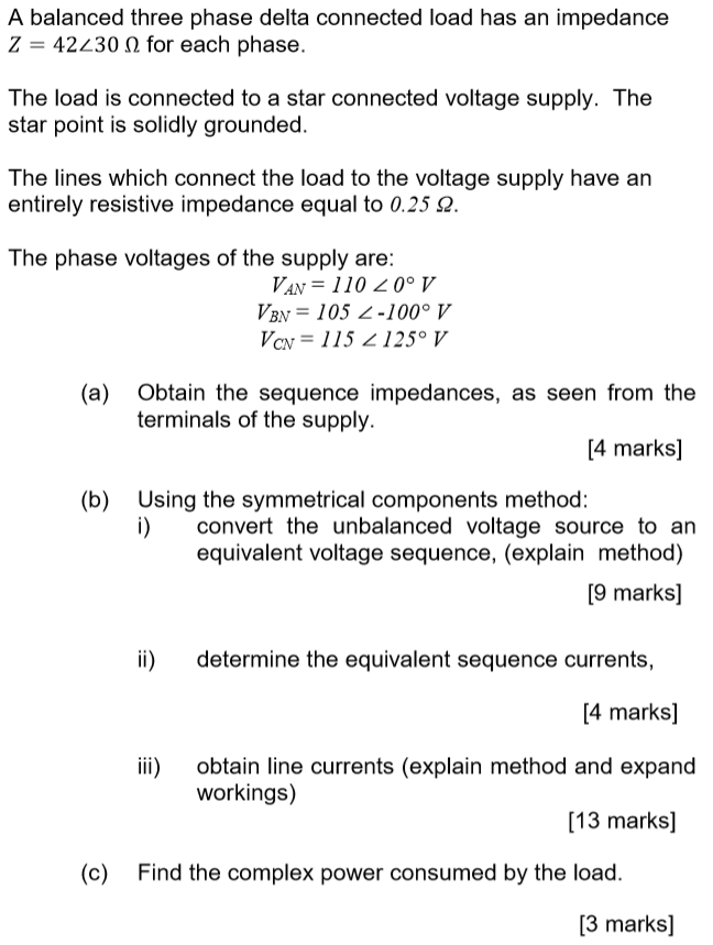 Solved A balanced three phase delta connected load has an | Chegg.com