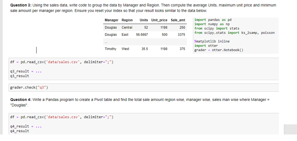 Solved Question 3: Using the sales data, write code to group | Chegg.com