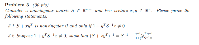 Solved Problem 3. (30 pts) Consider a nonsingular matrix | Chegg.com