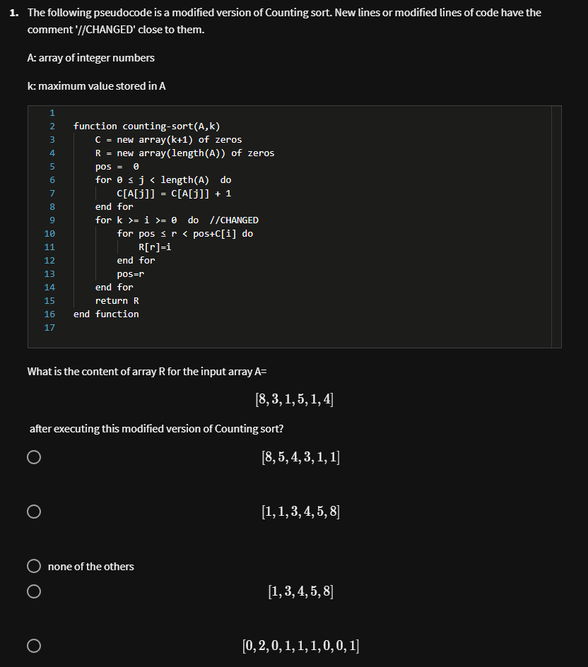 Solved 1 The Following Pseudocode Is A Modified Version Of 