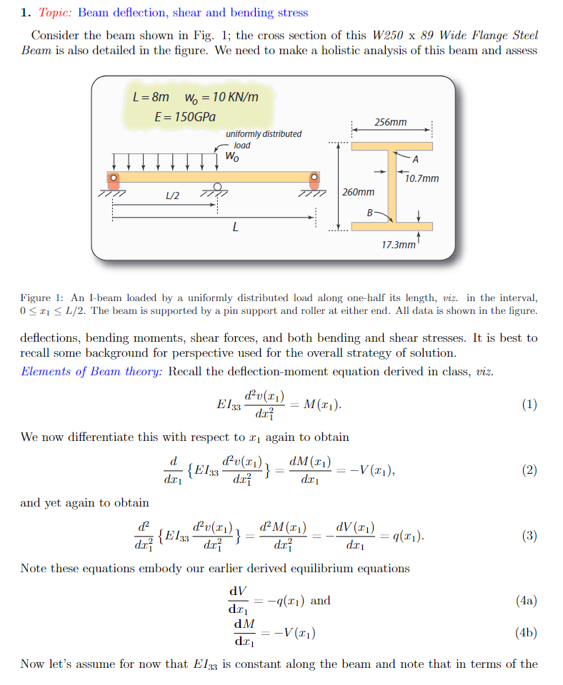 Solved 1. Topic: Beam deflection, shear and bending stress | Chegg.com