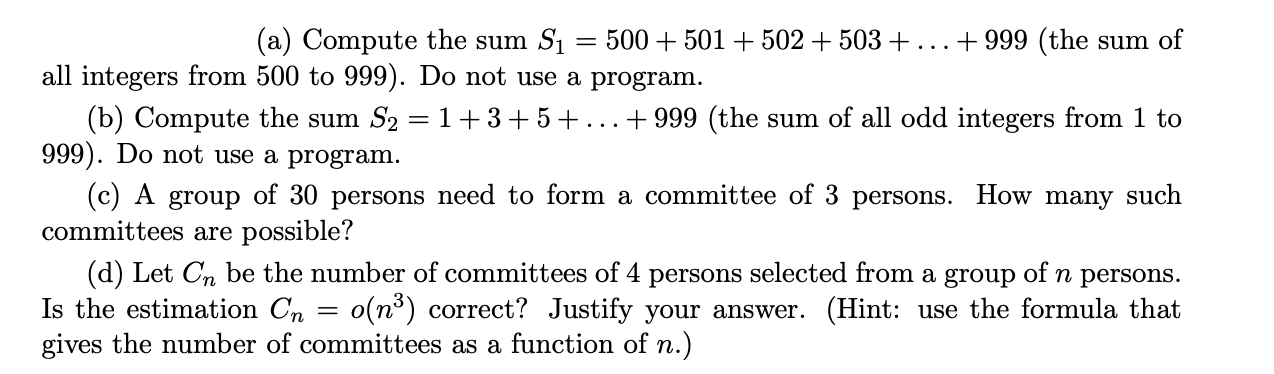 Solved A Compute The Sum S1500501502503999 The Sum 1155
