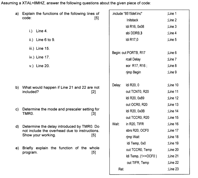 Solved Assuming a XTAL=8MHZ, ﻿answer the following questions | Chegg.com