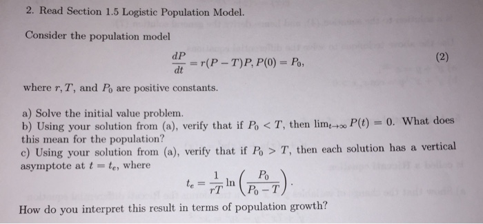 Solved Consider the population model. dP/dt = r(P - R) P, | Chegg.com
