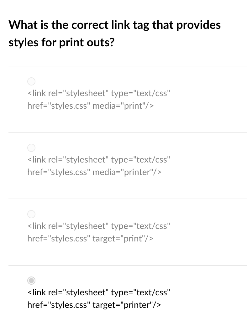 Solved What is the correct link tag that provides styles for | Chegg.com