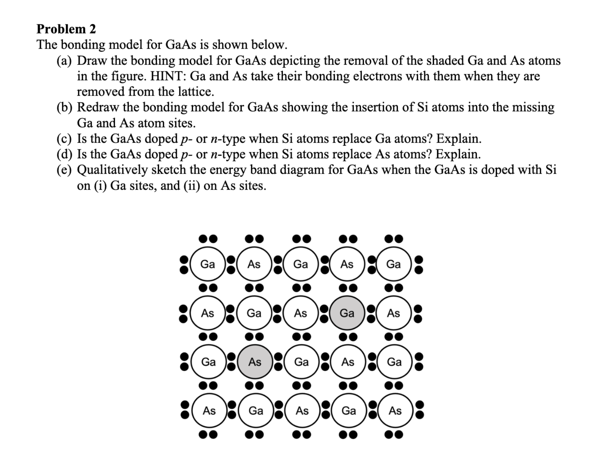 Solved Problem 2 The bonding model for GaAs is shown below. | Chegg.com Solved Problem 2 The bonding model for GaAs is shown below. | Chegg.com