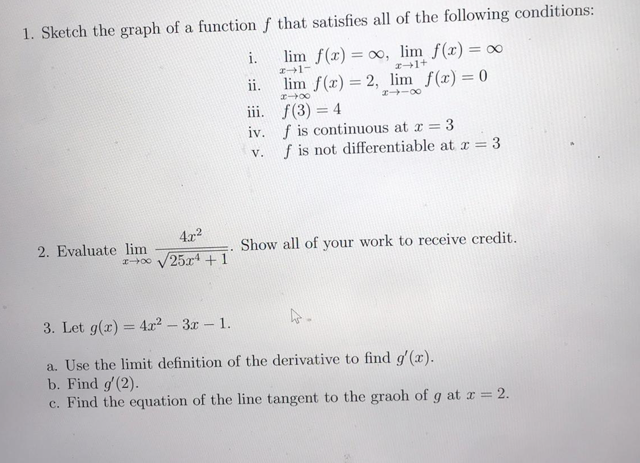 Solved 2 +1+ 2+1- 1. Sketch the graph of a function f that | Chegg.com