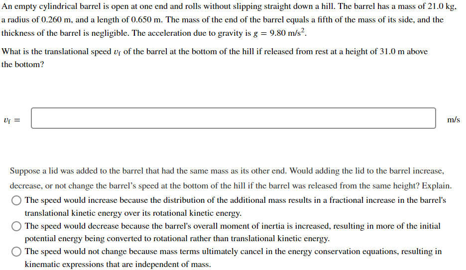 Solved An empty cylindrical barrel is open at one end and | Chegg.com