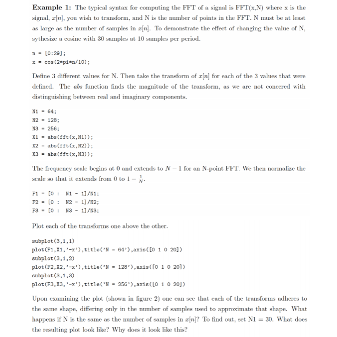 Solved Example 1: The typical syntax for computing the FFT | Chegg.com