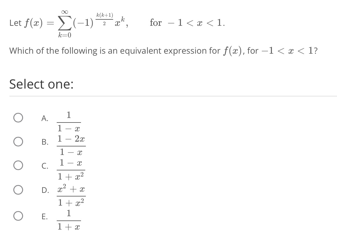 Solved Let f(x)=∑k=0∞(−1)2k(k+1)xk, for −1 | Chegg.com Solved Let f(x)=∑k=0∞(−1)2k(k+1)xk, for −1 | Chegg.com