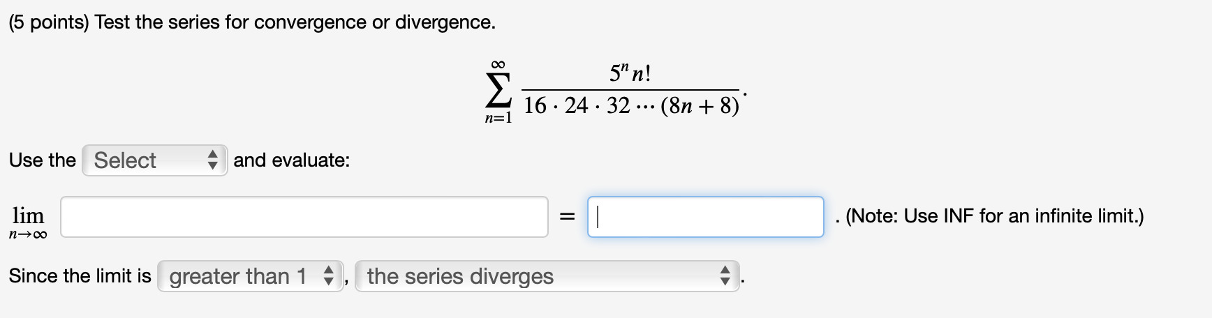 Solved (5 points) Test the series for convergence or | Chegg.com