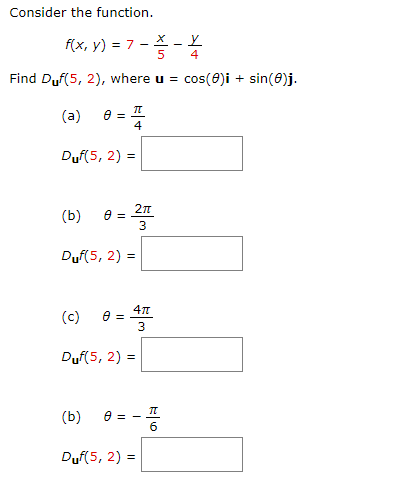 Solved Consider the function. f(x, y) = 7-5-4 Find Duf(5, | Chegg.com