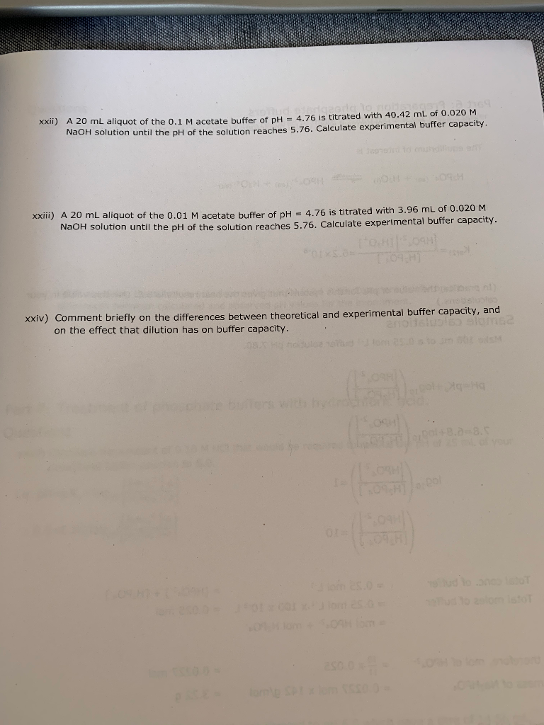 Solved xxii) A 20 ml aliquot of the 0.1 M acetate buffer of | Chegg.com