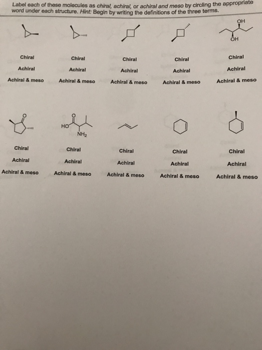 Solved Label each of these molecules as chiral, achira, or | Chegg.com