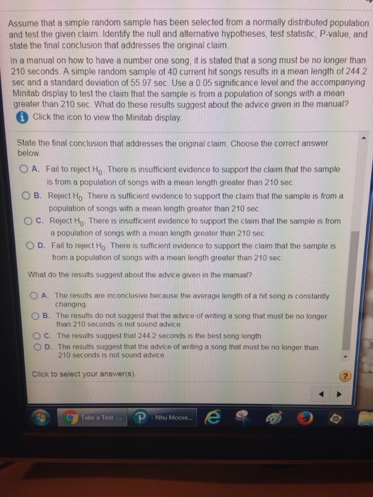 Solved Assume that a simple random sample has been selected | Chegg.com