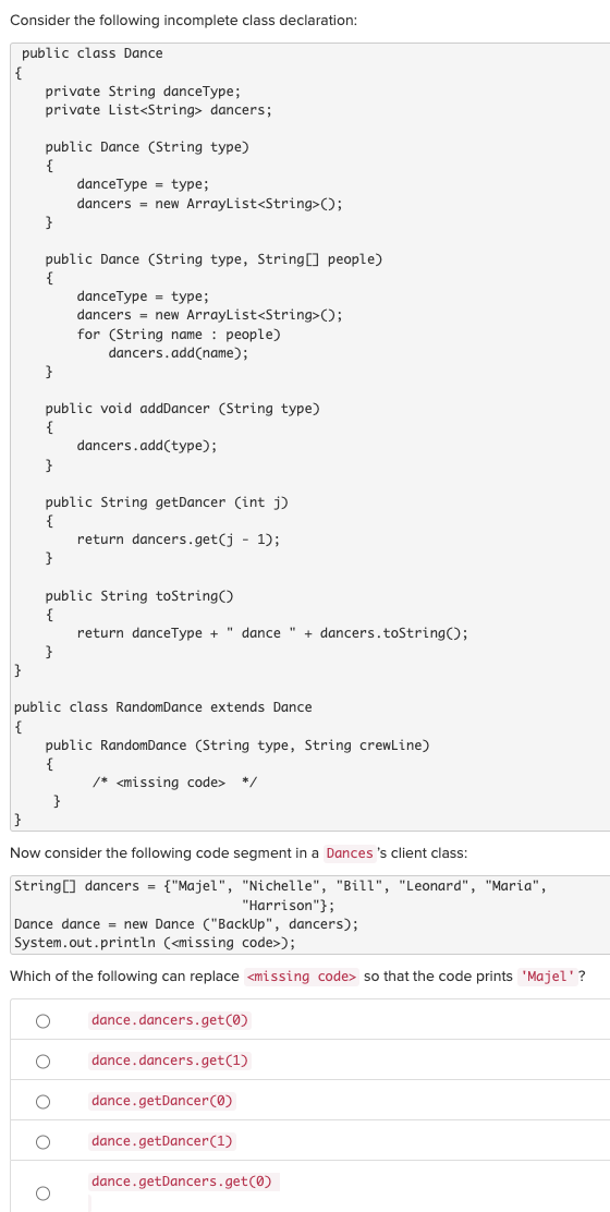 Solved Consider the following incomplete class declaration: | Chegg.com